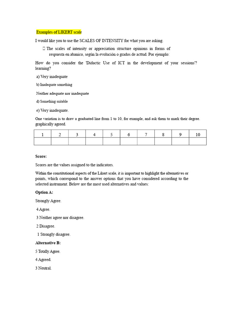 Likert Scale Examples and Variations | PDF