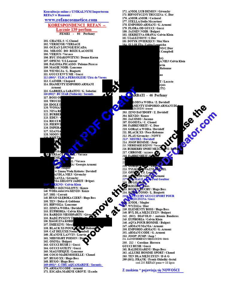 Lista Corespondente Parfumuri REFAN 2 PDF | PDF