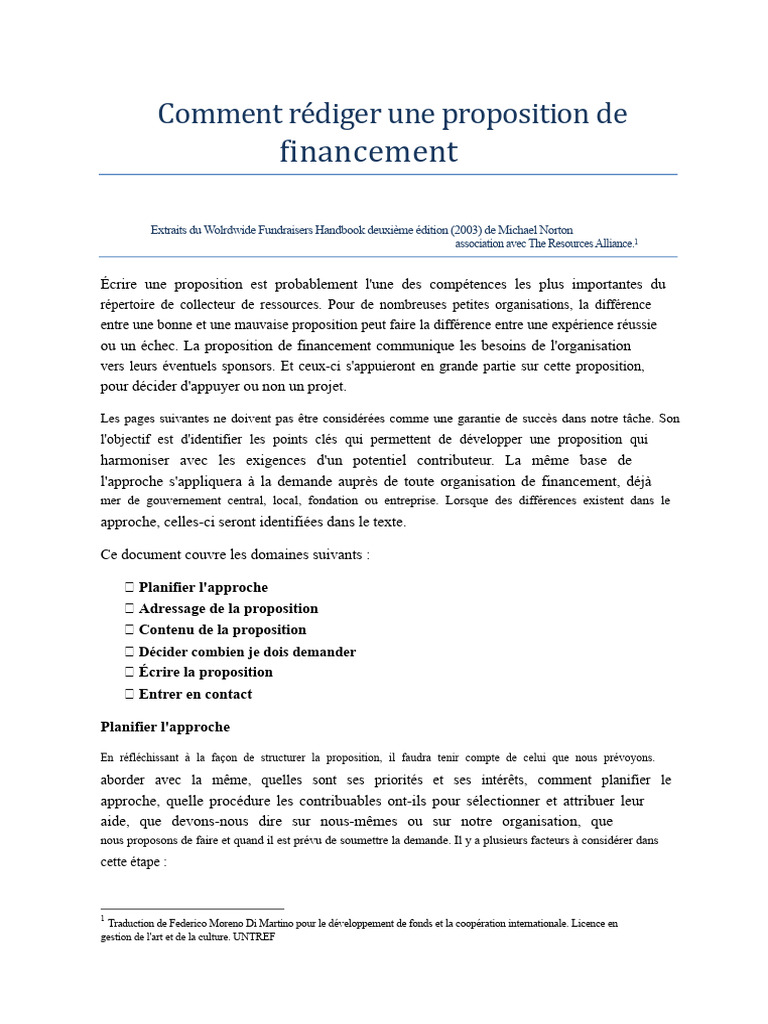 Guide pour rédiger une proposition de financement | PDF