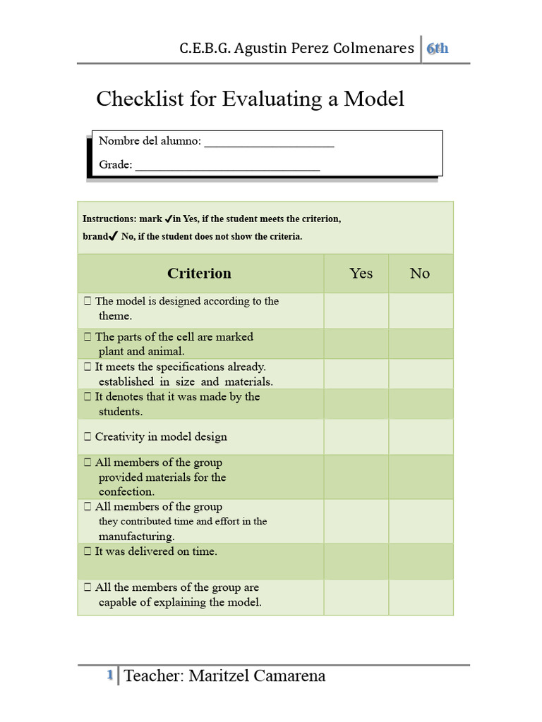 Checklist For Evaluating A Model | PDF
