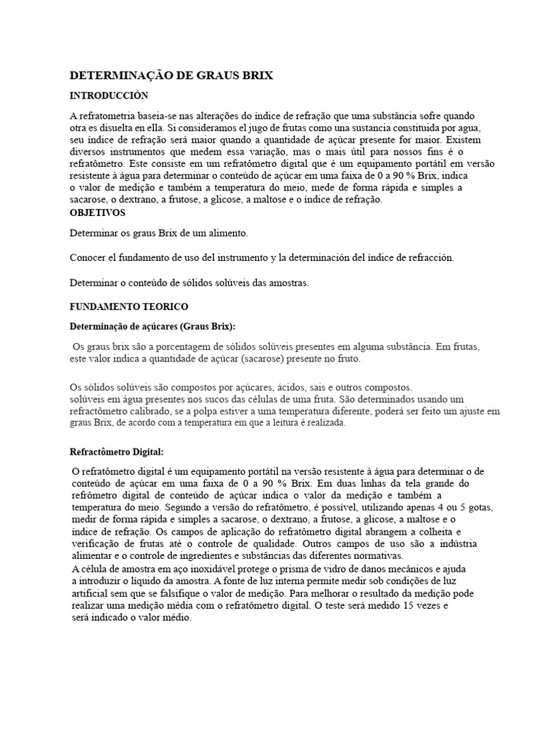 Medição de Graus Brix em Frutas | PDF | Física Aplicada e Interdisciplinar