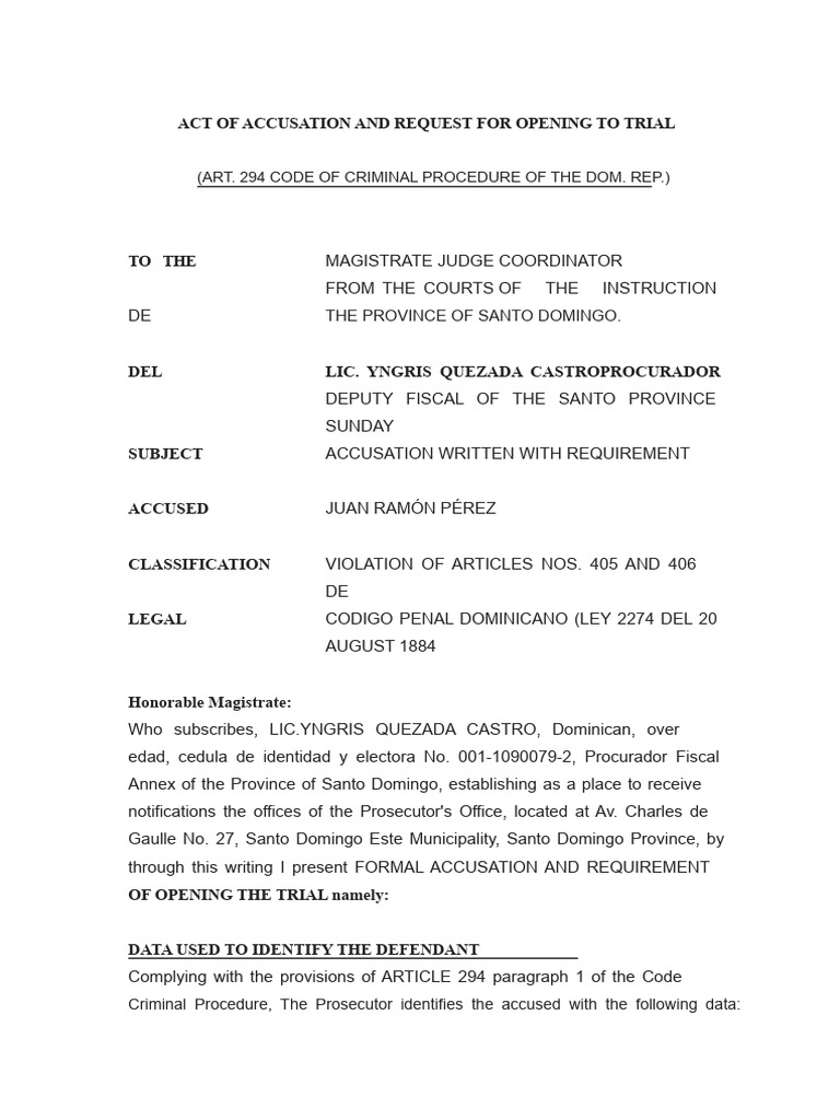 Indictment Act | PDF | Prosecutor | Dominican Republic