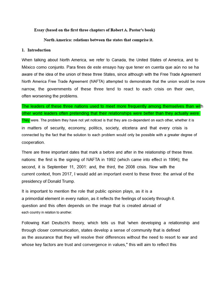 Essay North America | PDF | General Agreement On Tariffs And Trade | Mexico