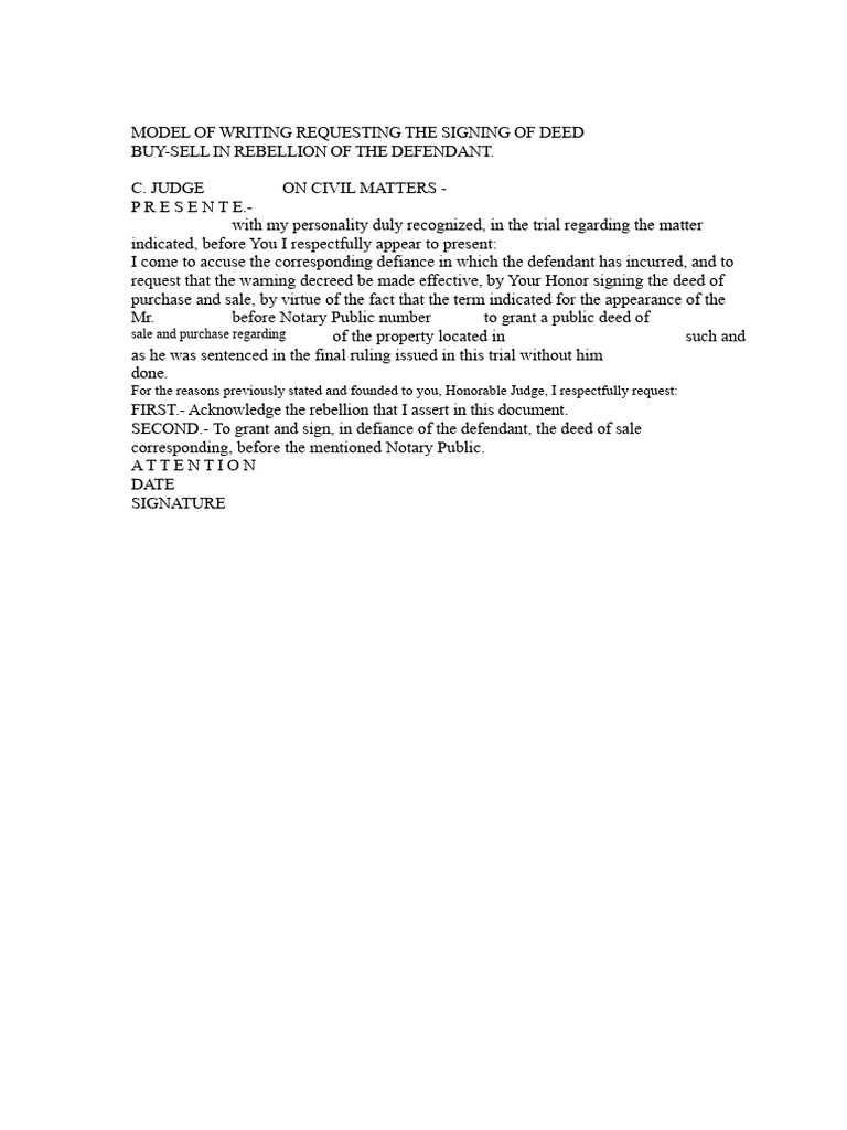 Model of Letter Requesting The Signing of Deed D | PDF