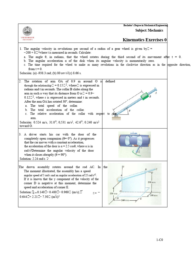C0 Stud Exercises | PDF | Acceleration | Kinematics