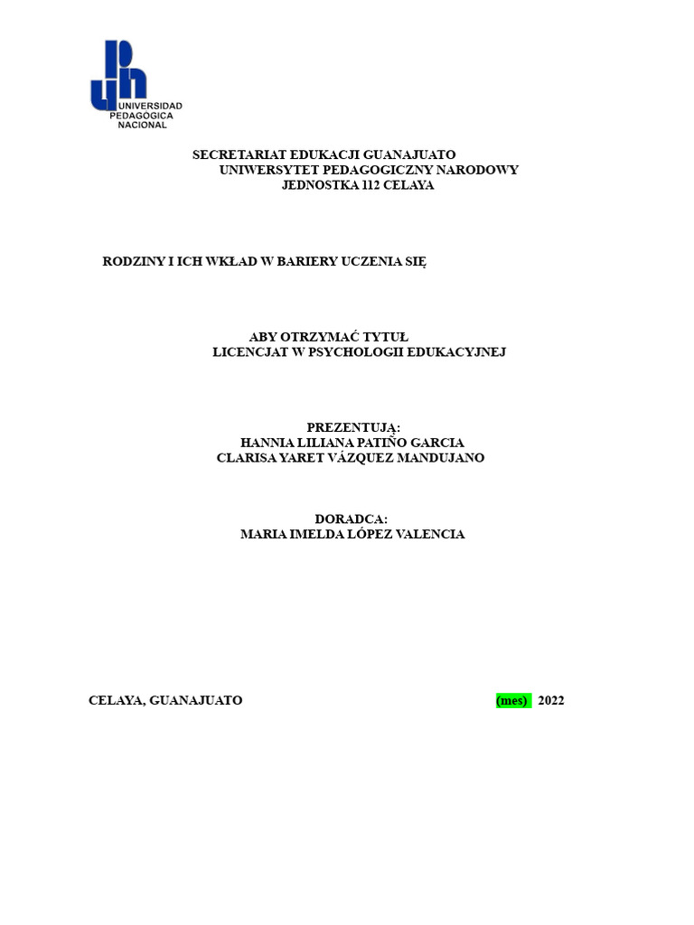 Bariery Uczenia Się I Udziału 8 - 1 | PDF