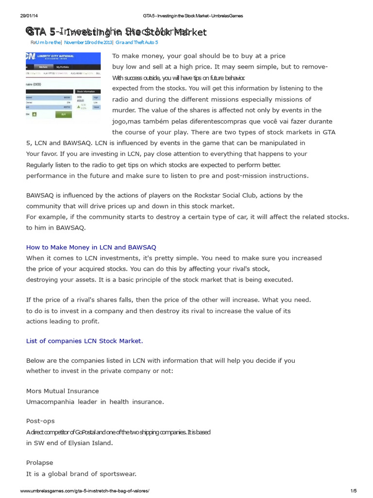 GTA 5 - Investing in The Stock Market - UmbrelasGames | PDF | Stocks ...