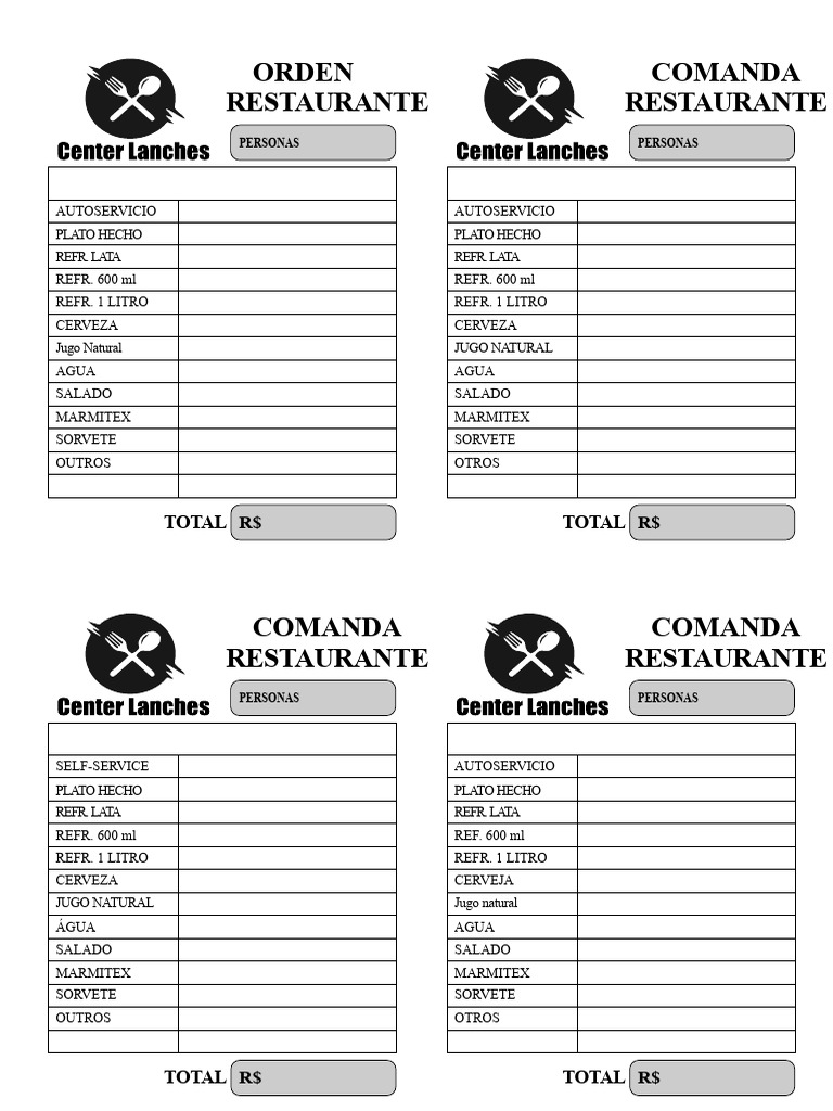 MODELOS DE BLOQUES Y COMANDAS para Restaurante | PDF | Bebida | Alimentos