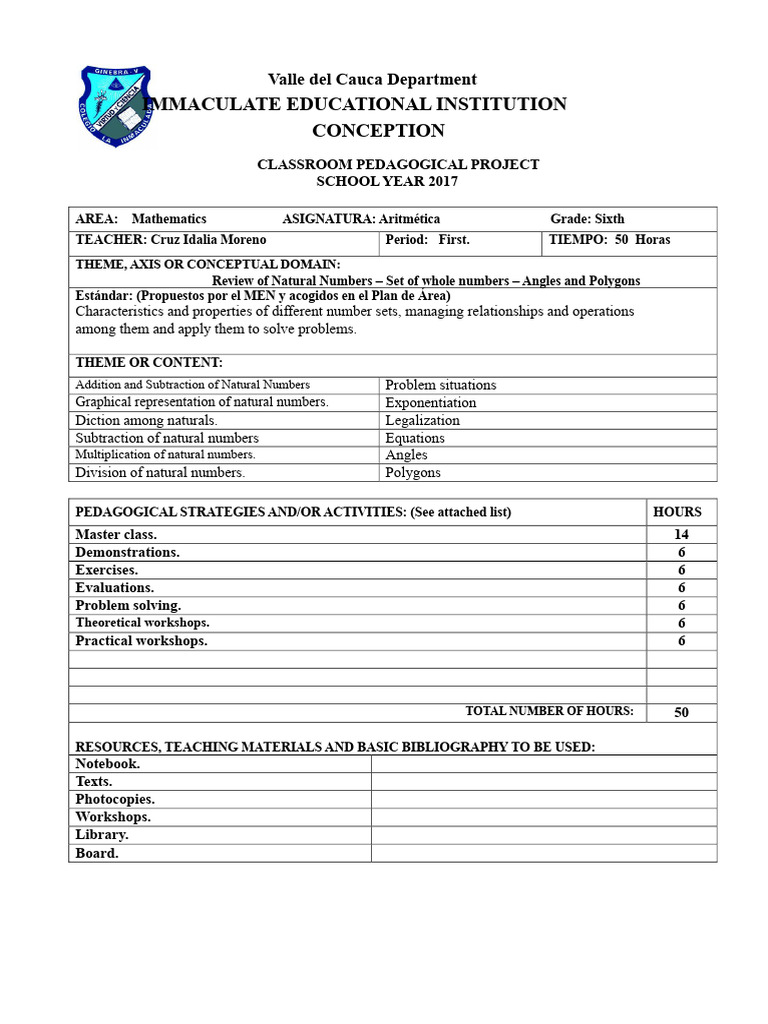 MATH CLASS PLAN 6th GRADE | PDF | Area | Mathematics