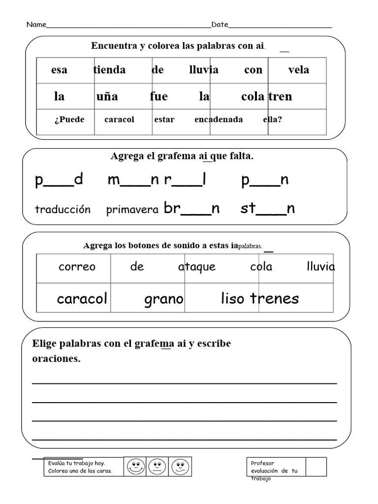 Encuentra y Colorea Las Palabras Con Ai A - e Ay | PDF