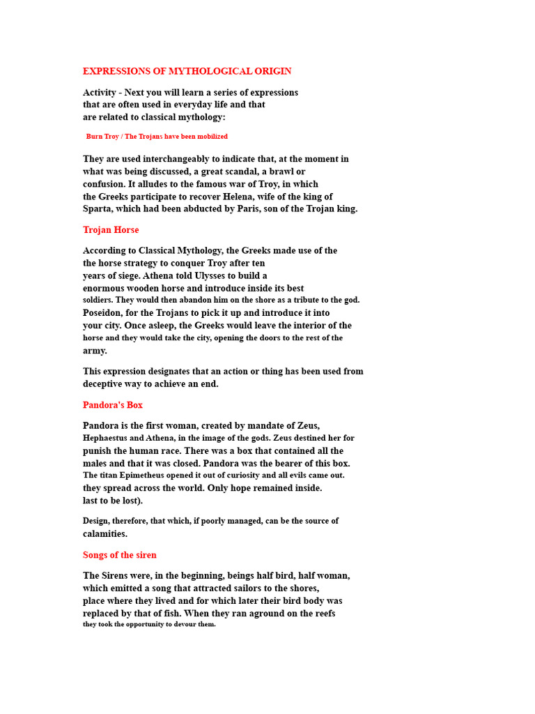 Expressions of Mythological Origin | PDF | Trojan War | Greek Mythology