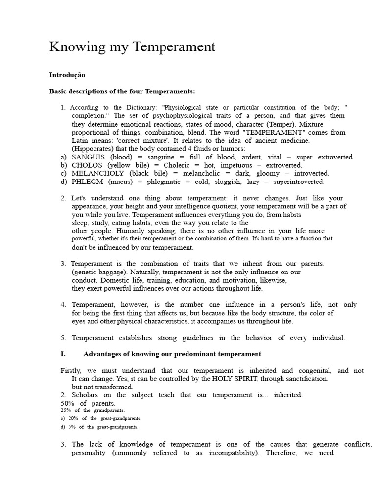 Understanding Your Temperament Types | PDF | Temperament | Psychology