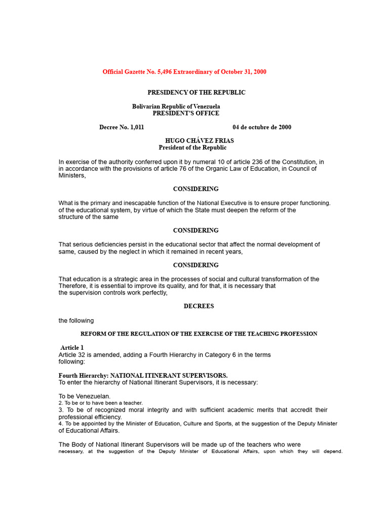 Regulations For The Exercise of The Teaching Profession | PDF ...
