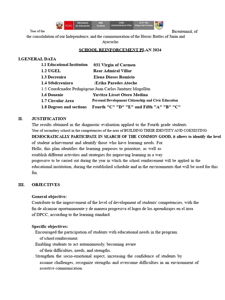 School Enhancement Plan Fourth and Fifth DPCC 2024 | PDF | Psychology