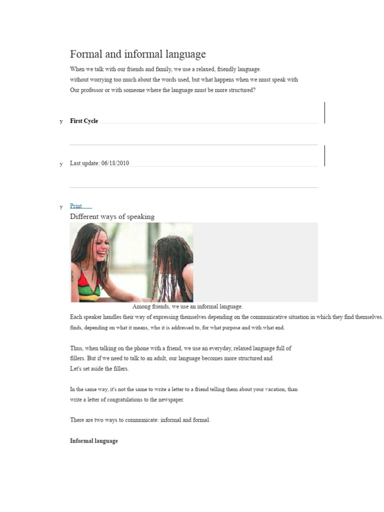Formal and Informal Language | PDF | Vocabulary | Communication
