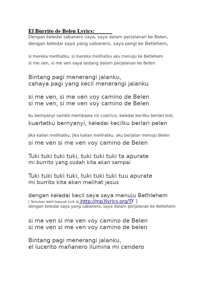 Lagu El Burrito de Belen | PDF