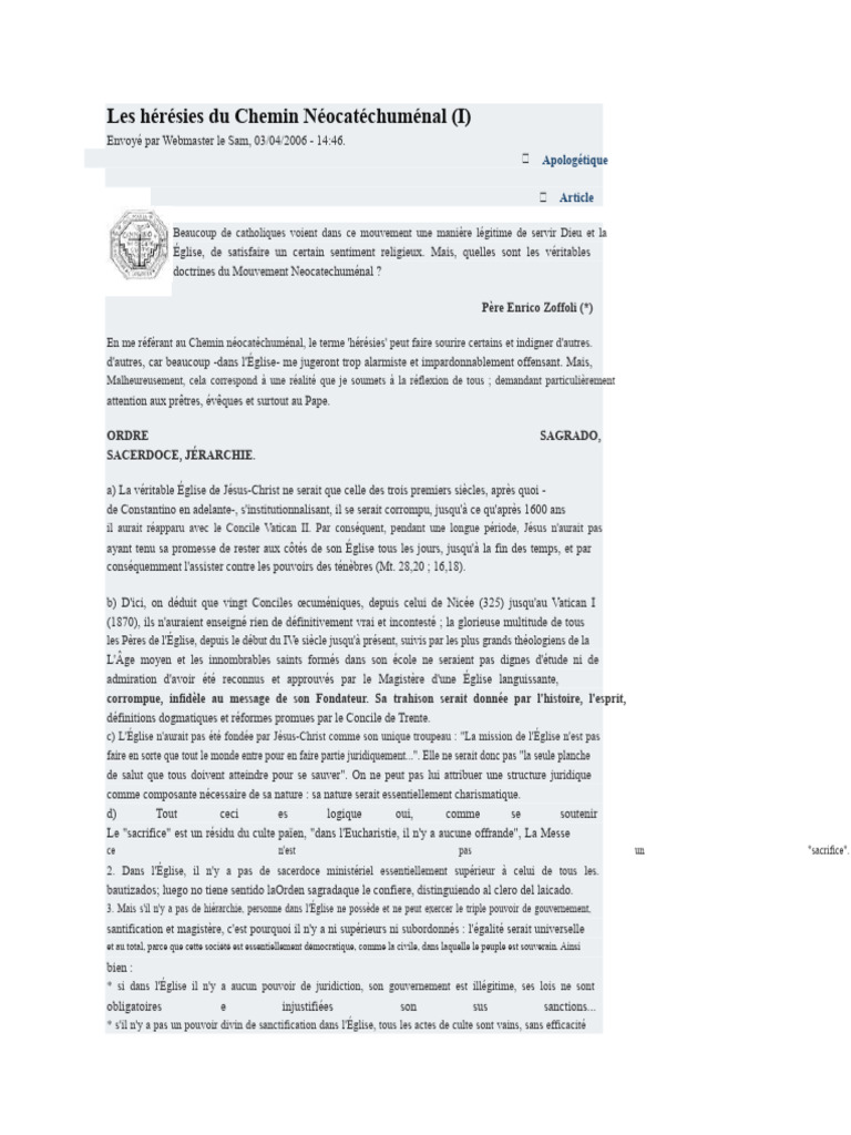 Hérésies du Chemin Néocatéchuménal | PDF | Église catholique | Église ...
