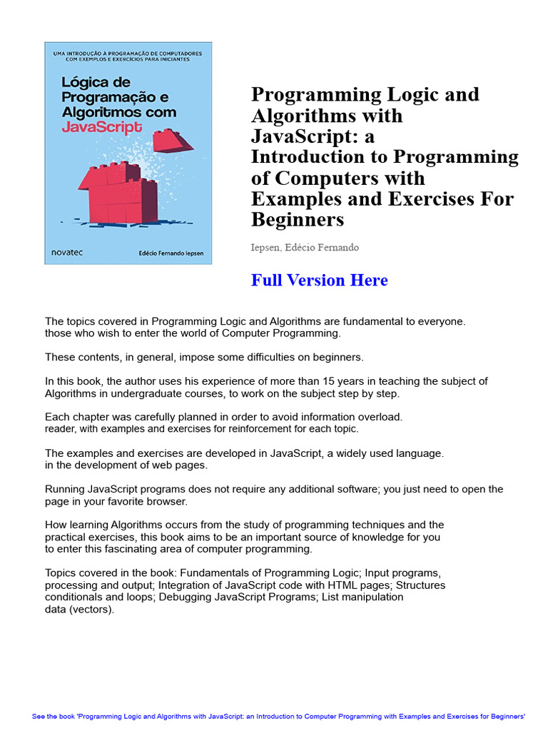 Programming Logic and Algorithms With Javascript: A of Computers With ...