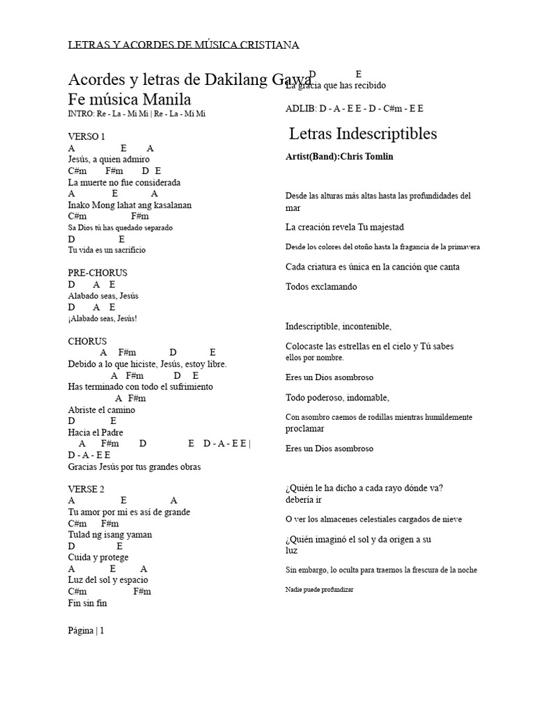 Acordes y Letras de Dakilang Gawa | PDF