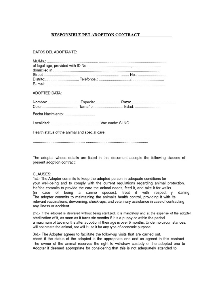 Responsible Pet Adoption Contract | PDF