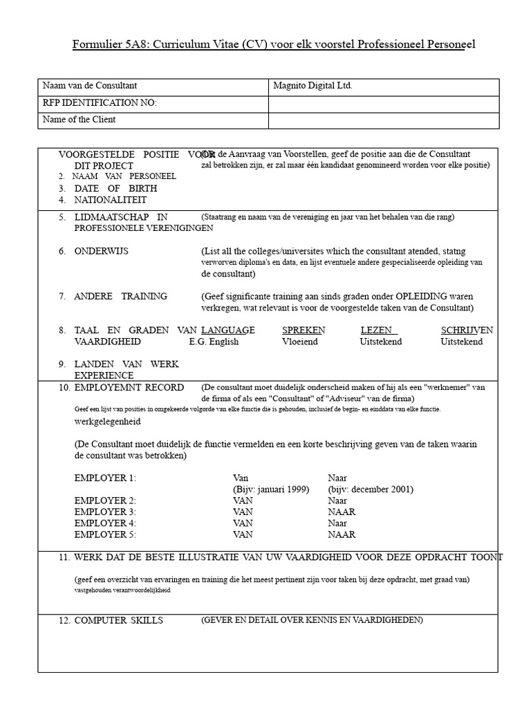 Formulier 5A8 - CV Voor Elke Professionele Medewerker - AAN Allen | PDF