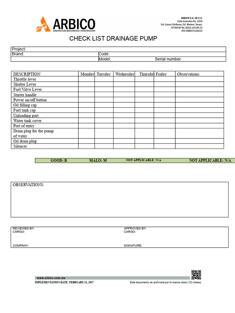 Sump Pump Check List Editable | PDF