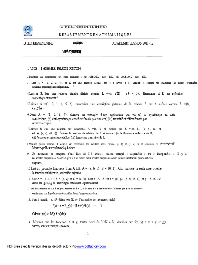 Banque de Questions en Mathématiques Discrètes | PDF | Théorie des ...