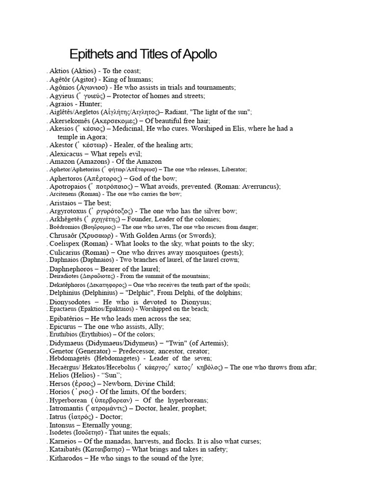 Epithets of Apollo | PDF | Apollo