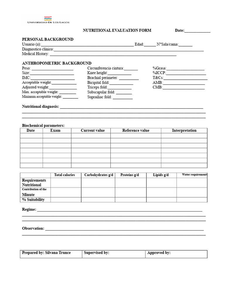 Final Nutritional Evaluation Form PDF | PDF