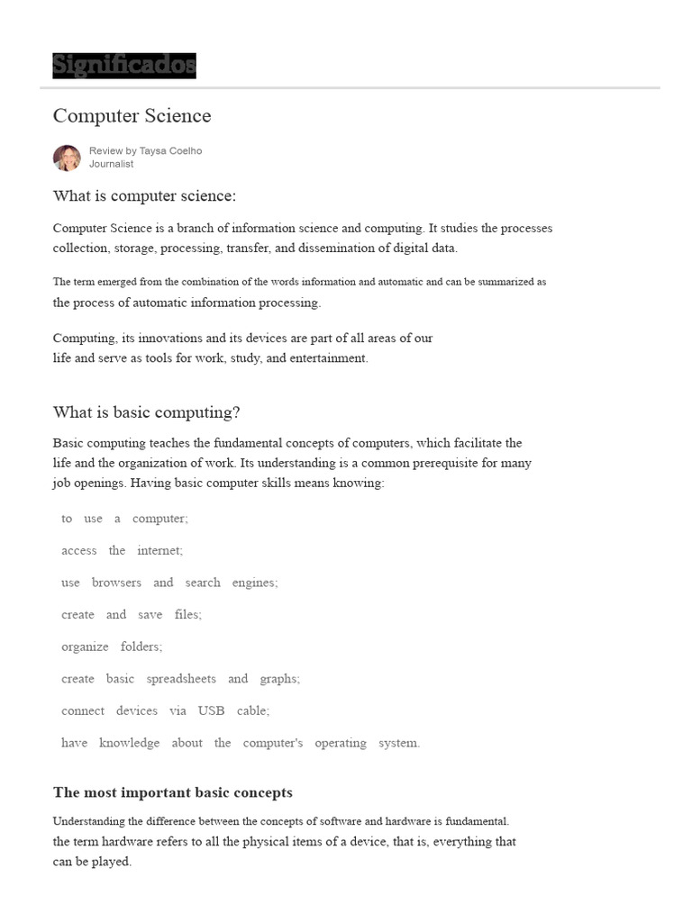 Introduction to Computer Science Basics | PDF | Computer Hardware ...