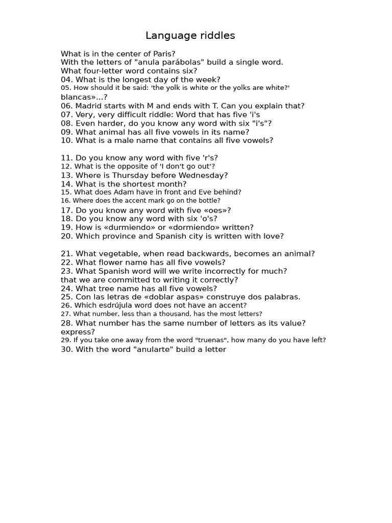 Language Riddles | PDF