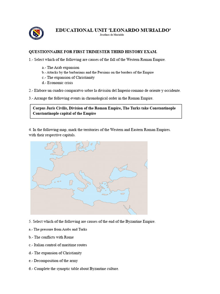 Questionnaire Exam 2 History | PDF | Byzantine Empire | Roman Empire