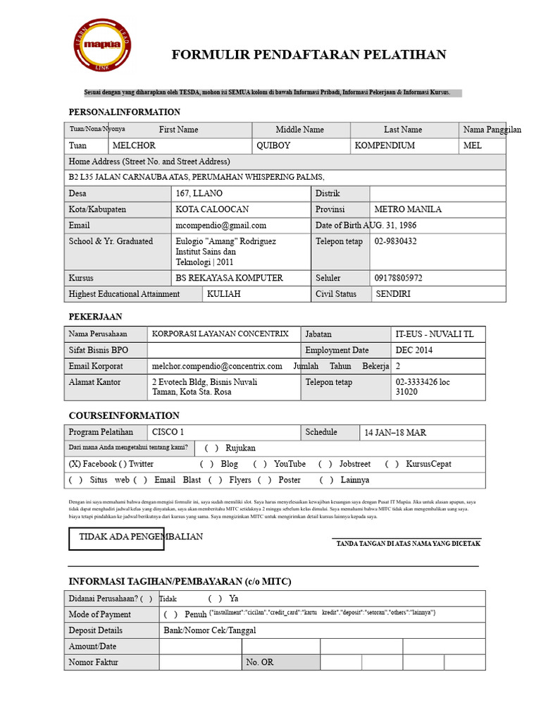 Formulir Pendaftaran MITC V10 | PDF