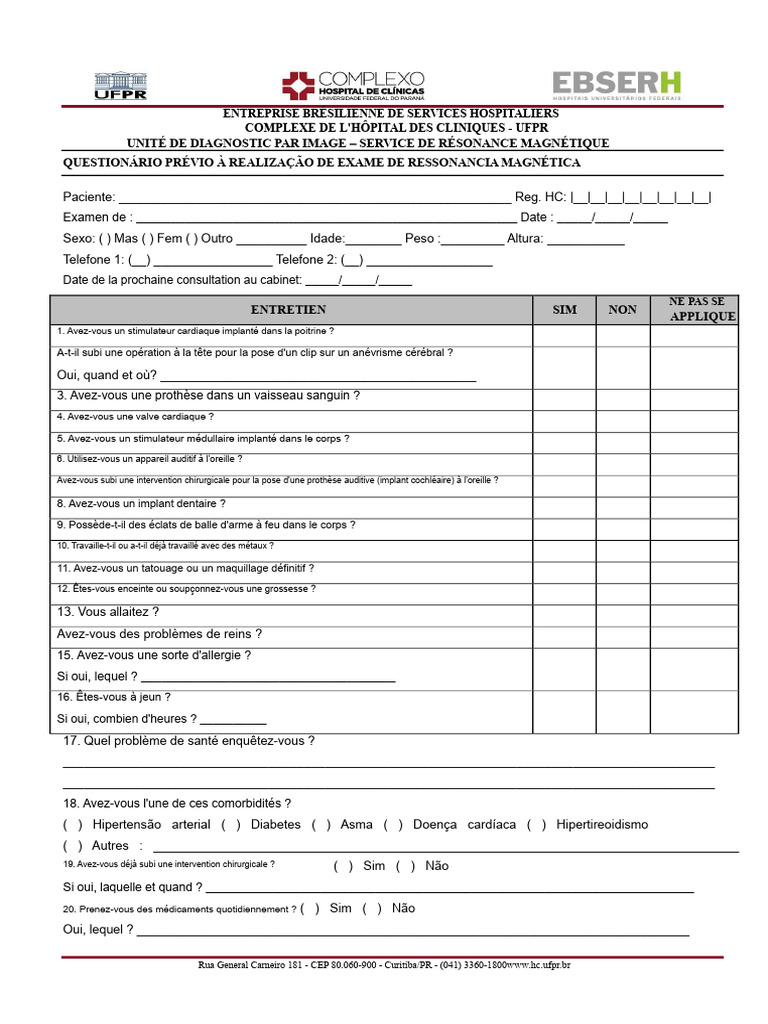 Questionnaire - Irm | PDF | Imagerie par résonance magnétique ...