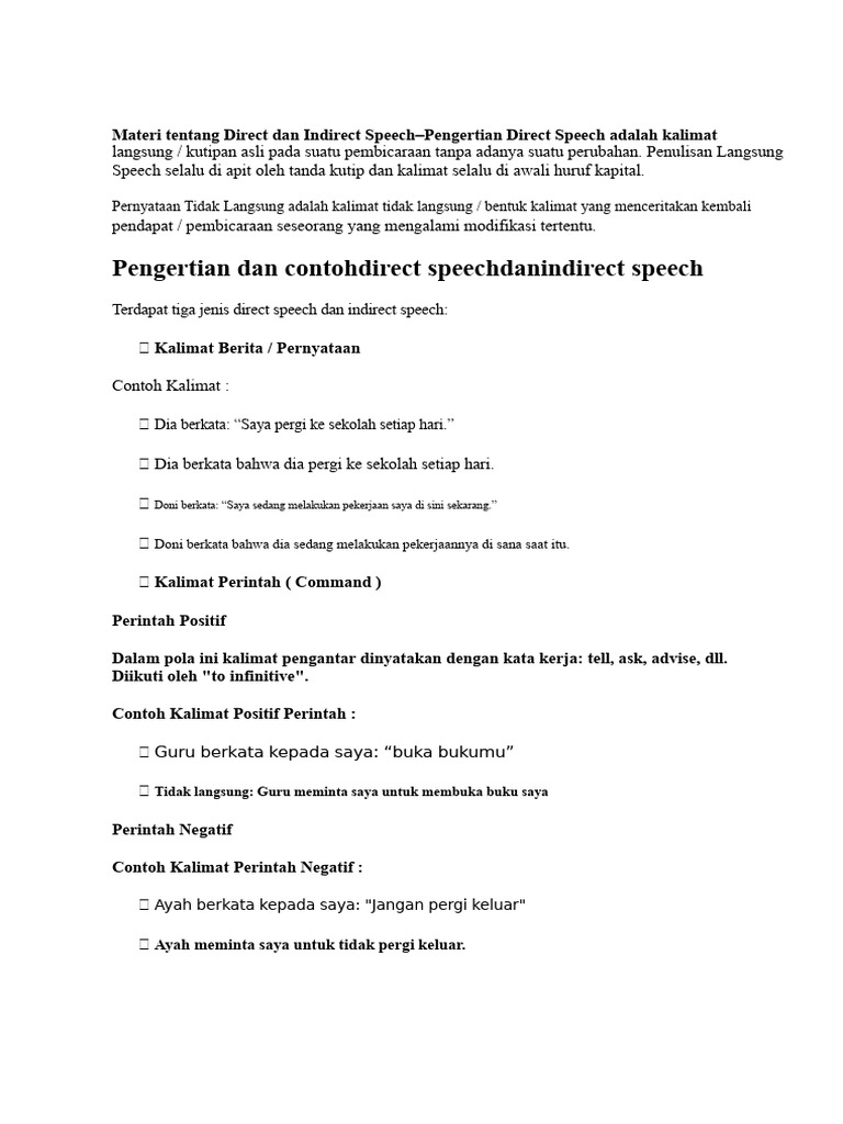 Pengertian Direct dan Indirect Speech | PDF