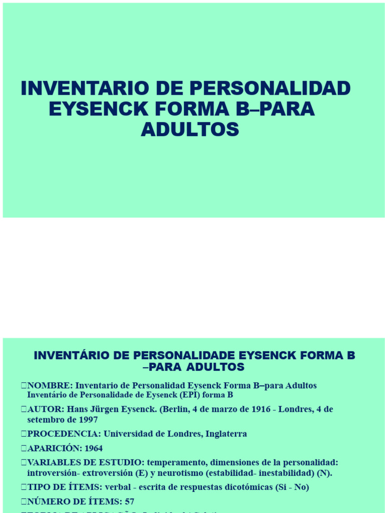 Inventário de Personalidade Eysenck Forma B - para | PDF