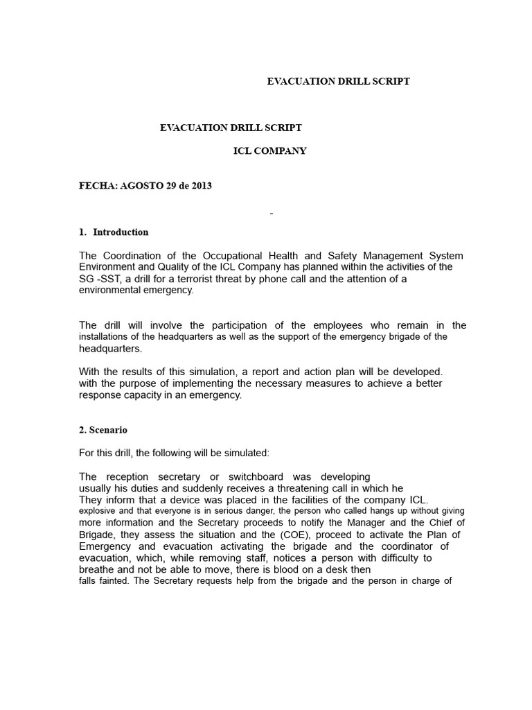 Evacuation Drill Script Icl | PDF | Emergency Evacuation | Emergency