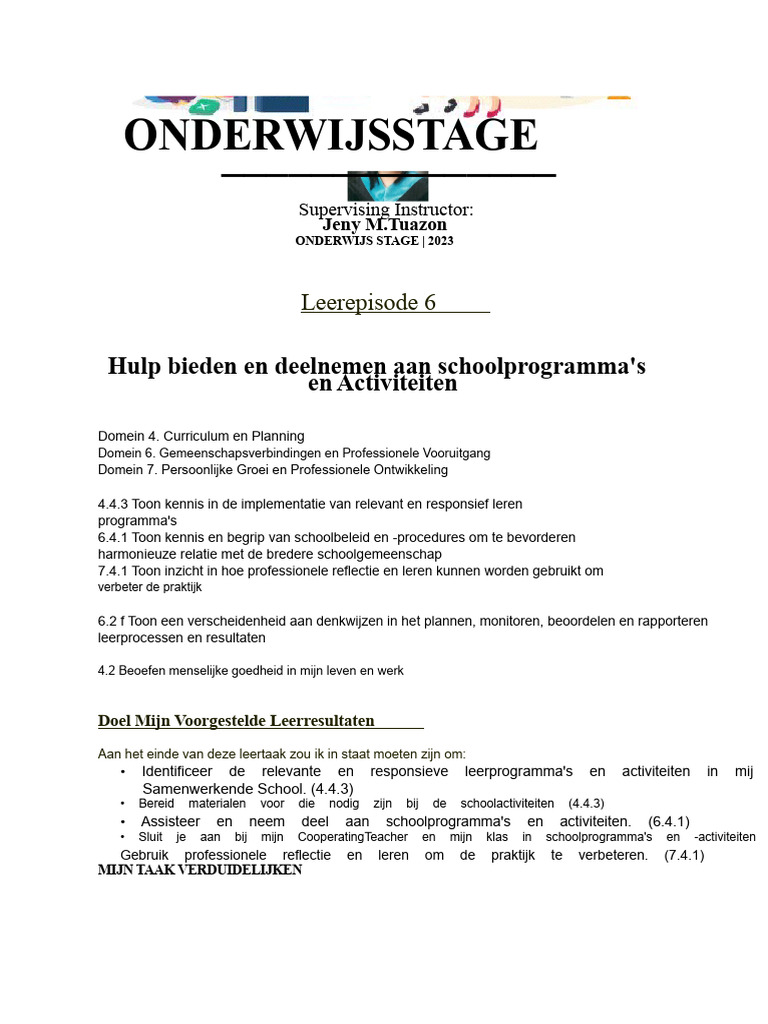 Onderwijsstage - : Hulp Bieden en Deelnemen Aan Schoolprogramma's en ...