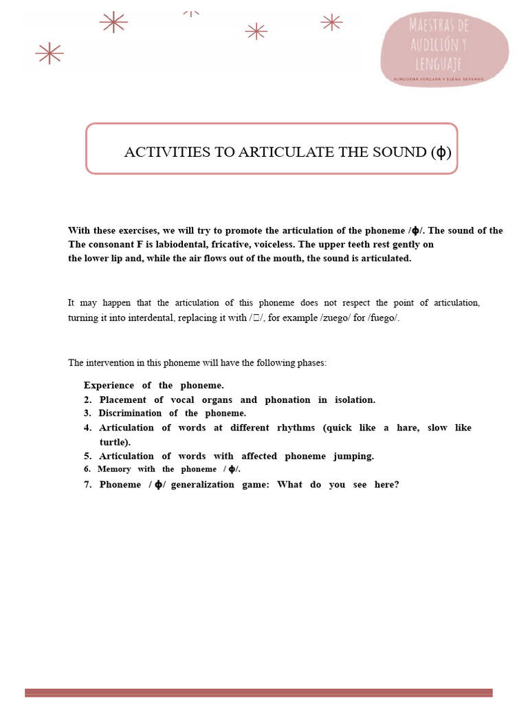 Phoneme F Activities For Articulation | PDF | Phonology | Human Voice