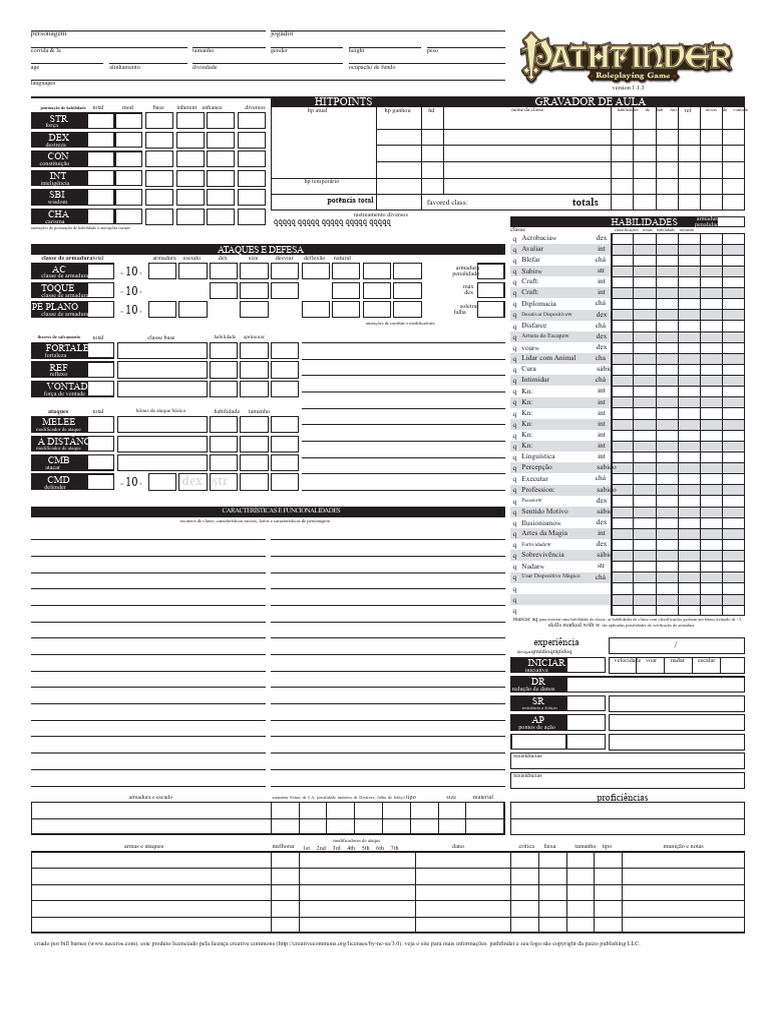 Portfólio de Personagem de Pathfinder | PDF | Sistema D20