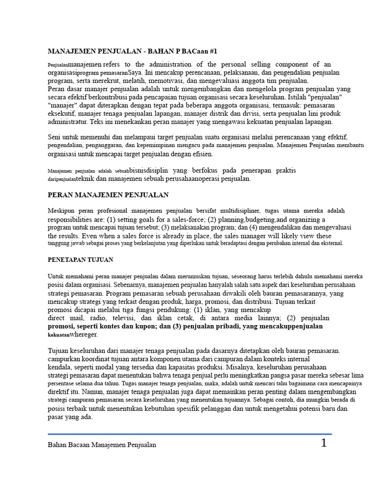 Materi Bacaan Manajemen Penjualan | PDF
