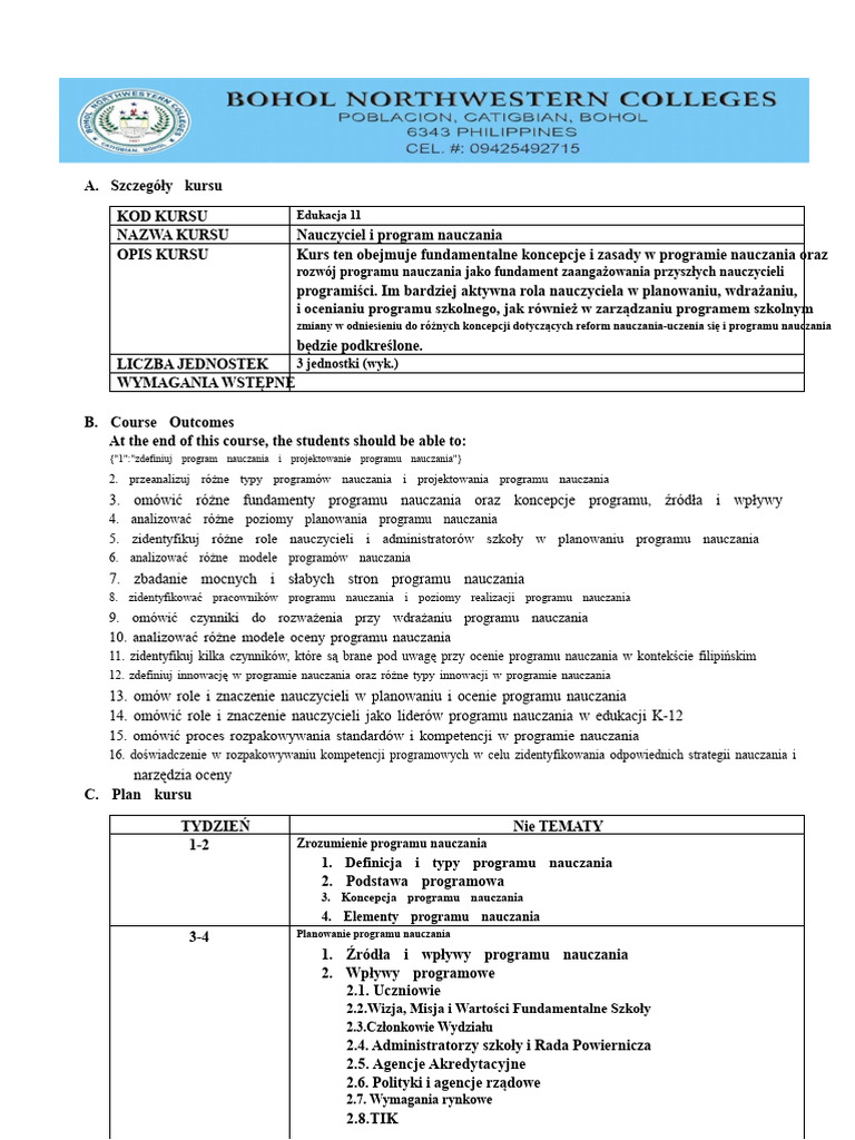 Educ 11 Nauczyciel I Program Nauczania W Szkole | PDF