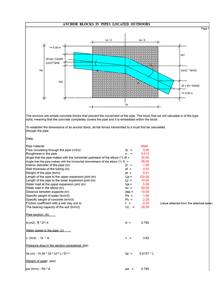 Outdoor Pipe Anchor Block Calculations | PDF | Pipe (Fluid Conveyance ...