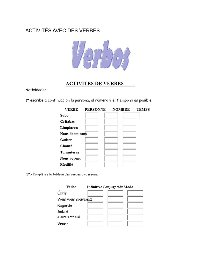 Activités de verbes en conjugaison | PDF | Verbe | Interprétation ...