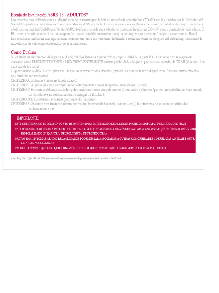 ASRS-18 Escala TDAH | PDF | Desorden hiperactivo y deficit de atencion ...