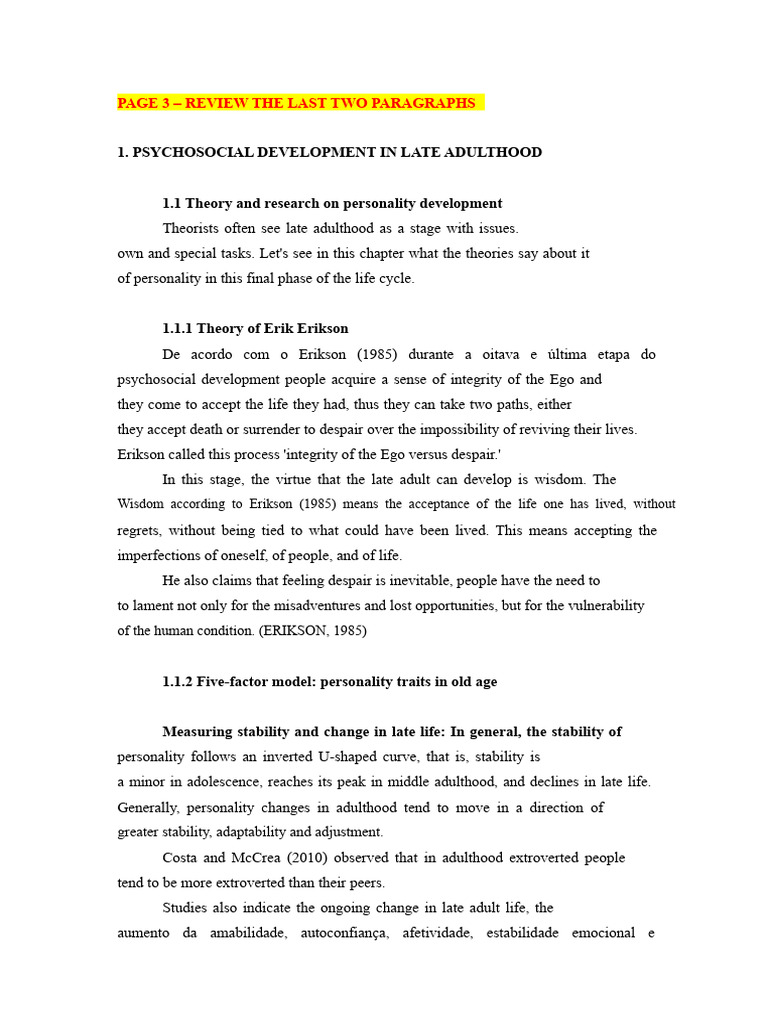 Late Adulthood | PDF | Well Being | Old Age