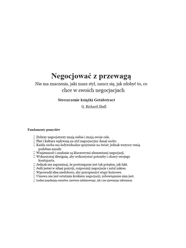 Negocjować Z Przewagą - G. Richard Shell | PDF
