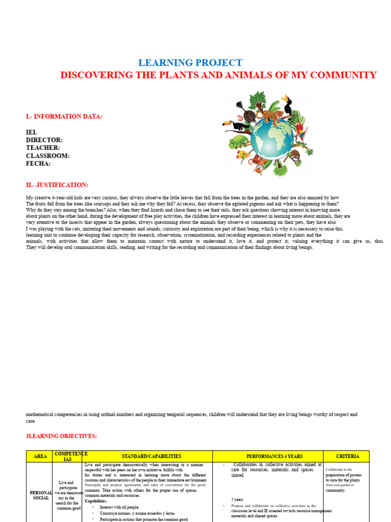 Project Plants and Animals - 4 Years | PDF | Information | Inquiry