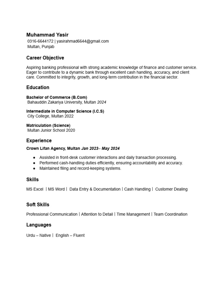 Muhammad Yasir CV | PDF
