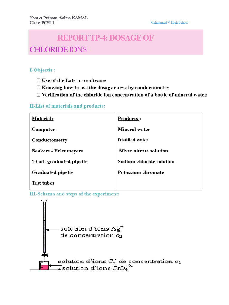 Conductometric Chloride Ion Dosage Report | PDF | Chloride ...